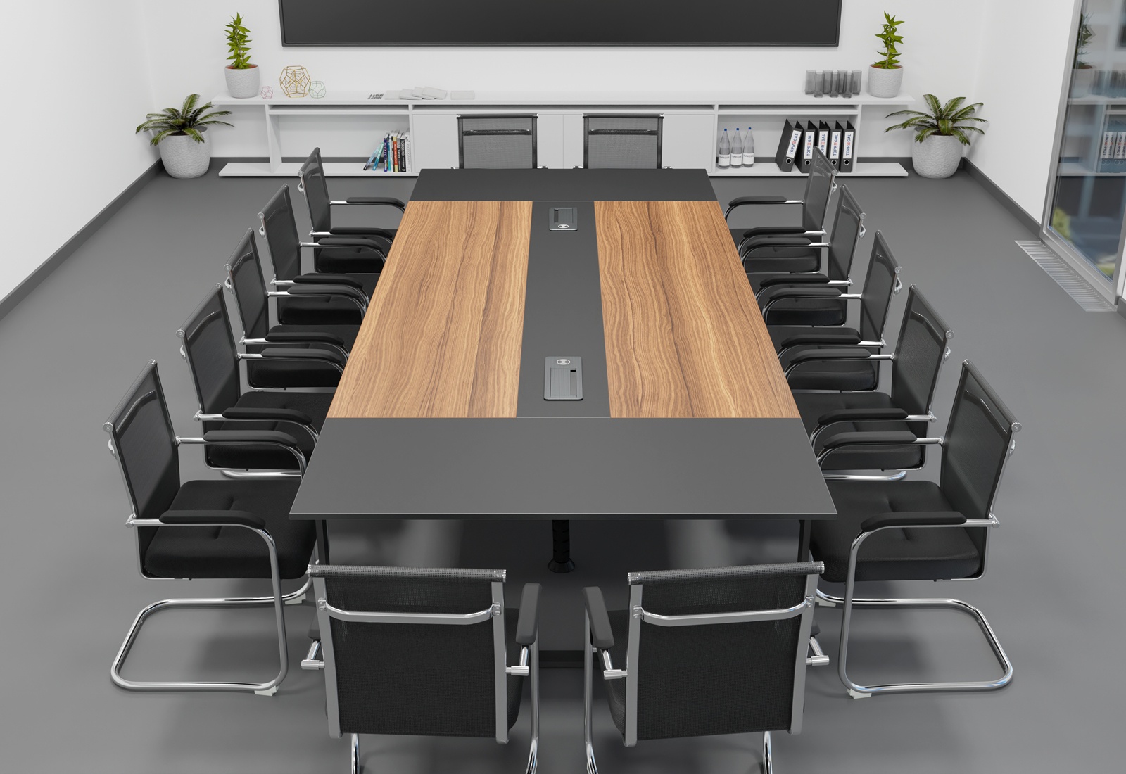 Konferensbord ANJA360i i grått-nötbrunt med induktionsladdningsstation ...